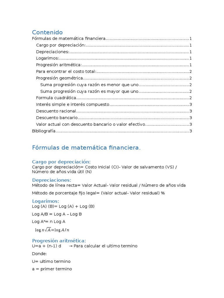 Fórmulas de Matemática Financiera | PDF | Finanzas Matemáticas ...