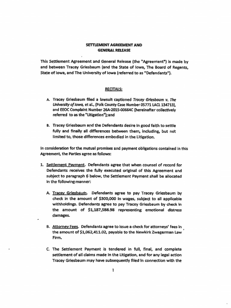 Settlement Agreement Griesbaum Fully Executed | PDF
