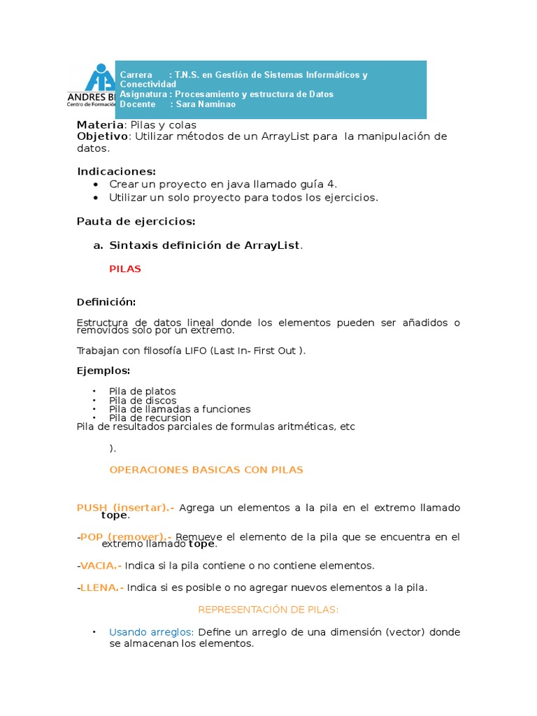 Guía de Ejercicios 4 ArrayList | PDF | Algoritmos y Estructuras de Datos | Programación de ...