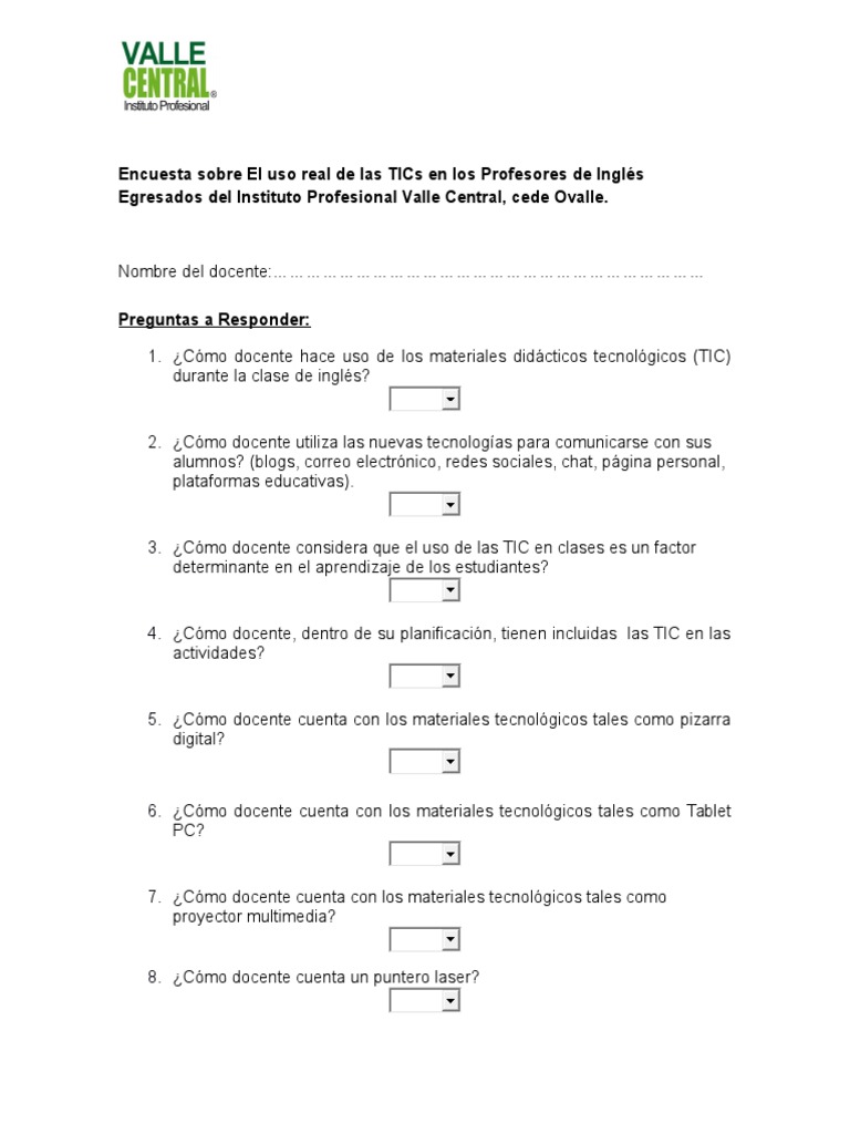 Encuesta Sobre El Uso Real de Las TIC en Los Profesores de Inglés ...