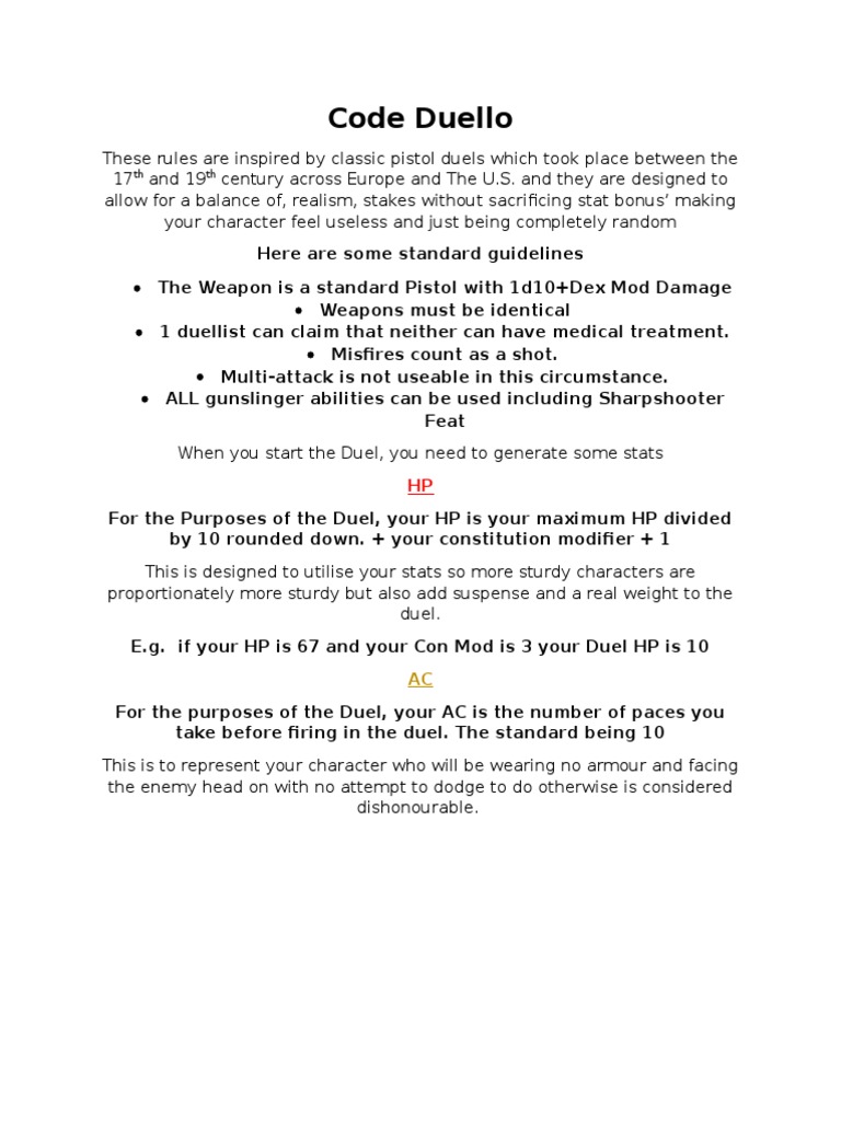 Code Duello | PDF | Duel | Combat