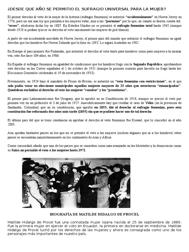 Desde Que Año Se Permitio El Sufragio Universal Para La Mujer | Mujer ...