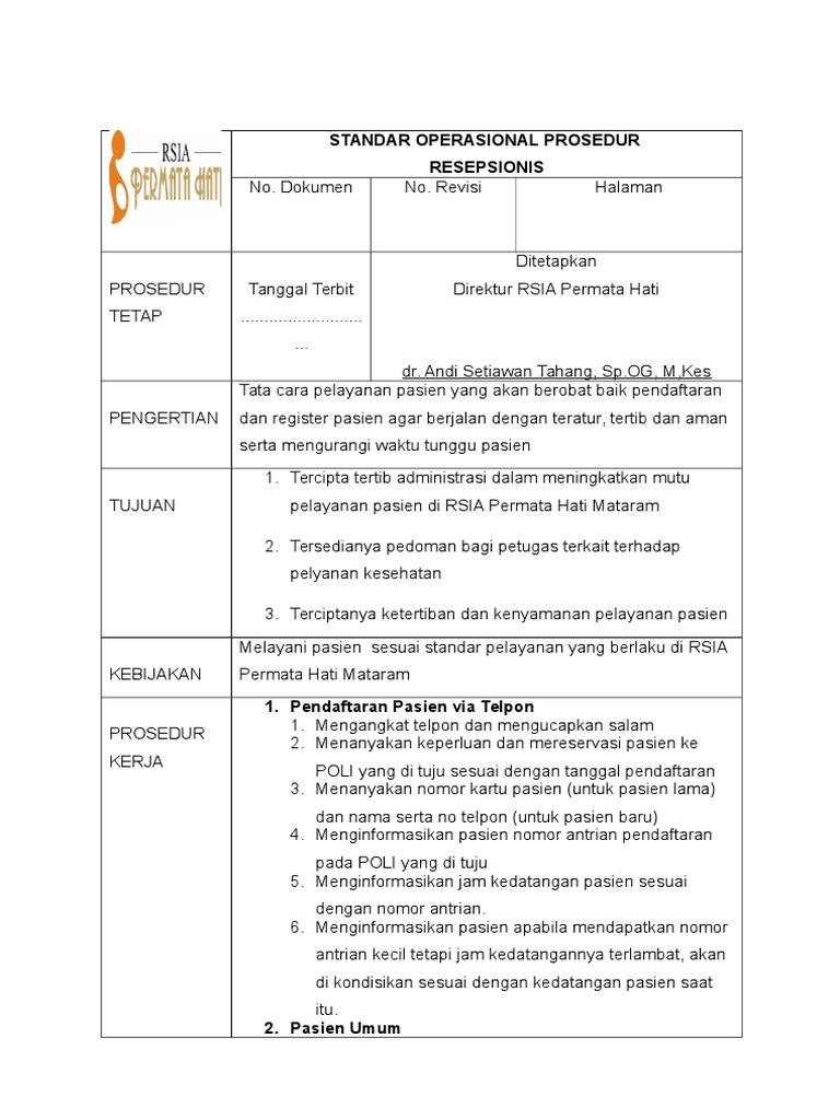 Sop Resepsionis New | PDF