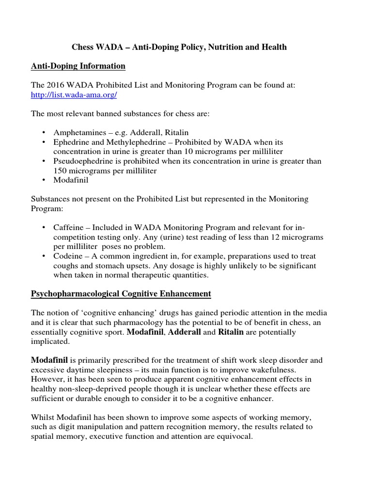 Chess WADA - Anti-Doping Policy, Nutrition and Health Anti-Doping ...
