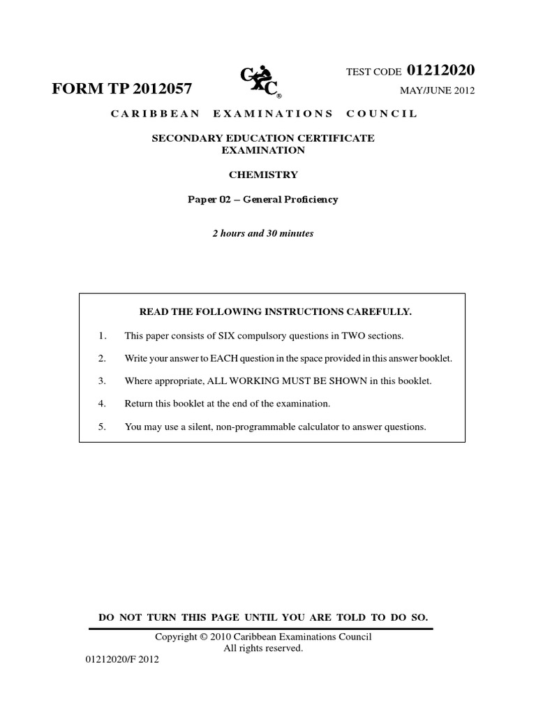 CSEC-Chemistry-p2 May-June 2012 PDF | PDF | Precipitation (Chemistry ...