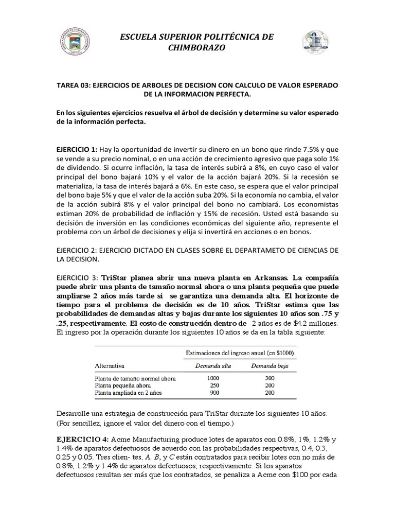 Tarea 03 Valor Esperado de La Informacion Perfecta | PDF | Compartir (Finanzas) | Inflación