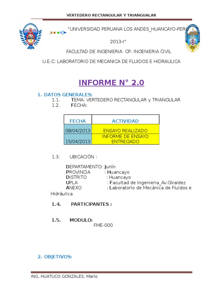 Vertedero Rectangular Triangular | PDF | Agua | Ingeniería Química