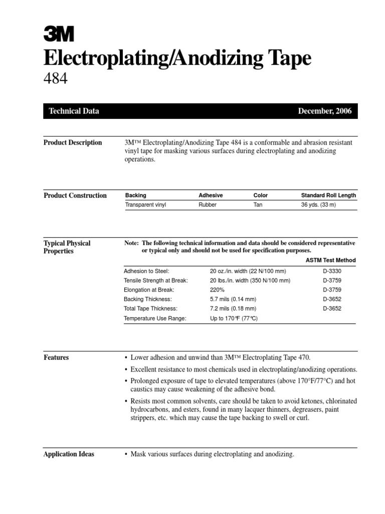 Electroplating/Anodizing Tape: Technical Data December, 2006 | PDF ...