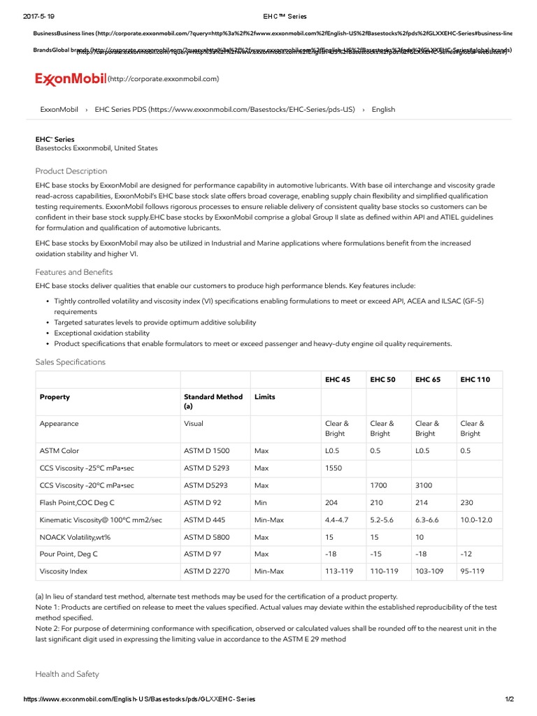 EHC™ Series Base Grupo II mobil | PDF | Exxon Mobil | Motor Oil