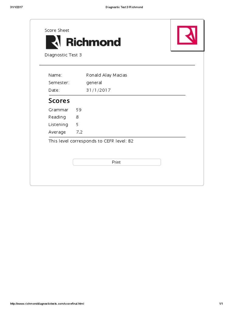 Diagnostic Test 3 Richmond | PDF