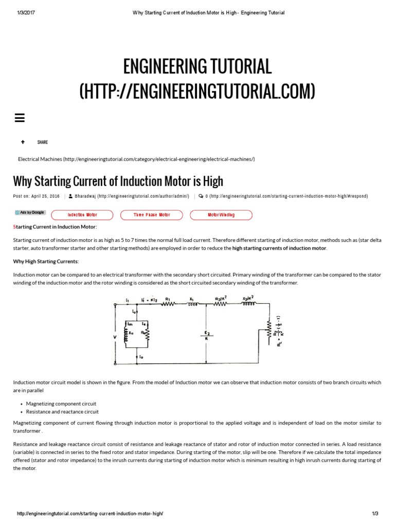 Why Starting Current of Induction Motor Is High - Engineering Tutorial | PDF | Electric Power ...