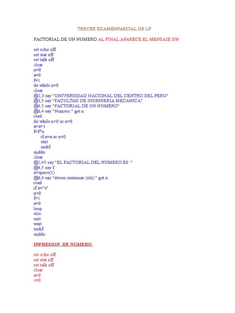 Tercer Examen Parcial de Lenguaje de Programacion | PDF