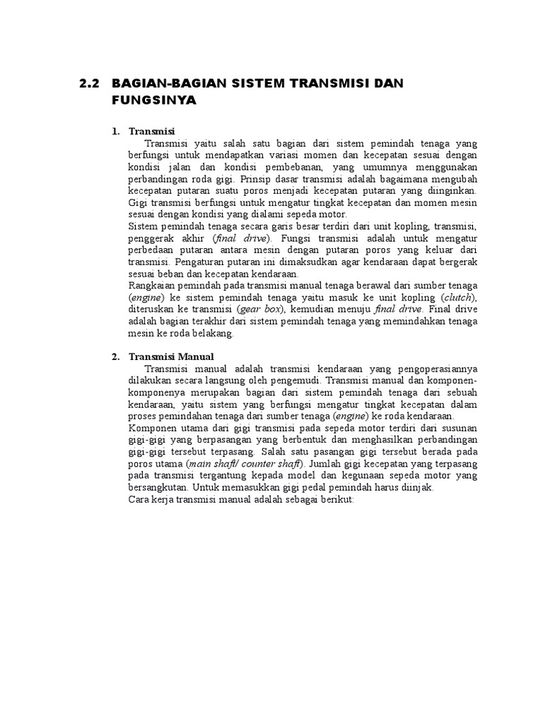 Sistem Transmisi Otomatis Sepeda Motor | PDF