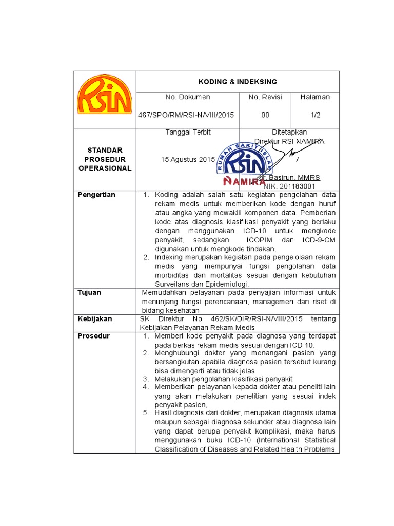 Prosedur Koding dan Indeksing Rekam Medis | PDF | Bisnis