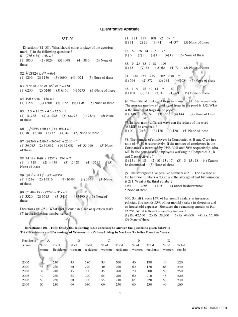 Quantitative Aptitude Sample Paper 1 PDF | PDF | Odds | Compound Interest