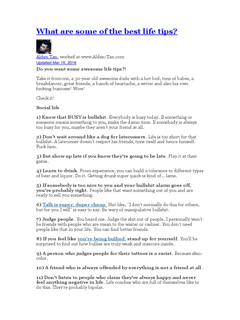 Essential Life Tips for Success | PDF | Social Science | Self-Improvement