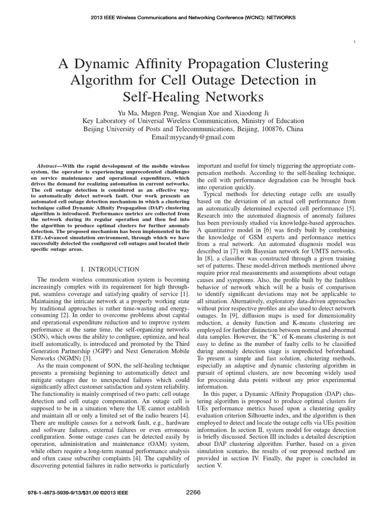 A Dynamic Affinity Propagation Clustering Algorithm For Cell Outage Detection in Self-Healing ...