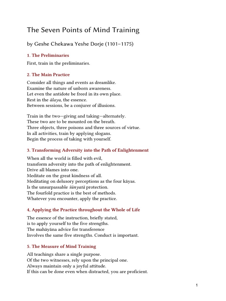 Seven Points of Mind Training | Spirituality | Religious Behaviour And ...