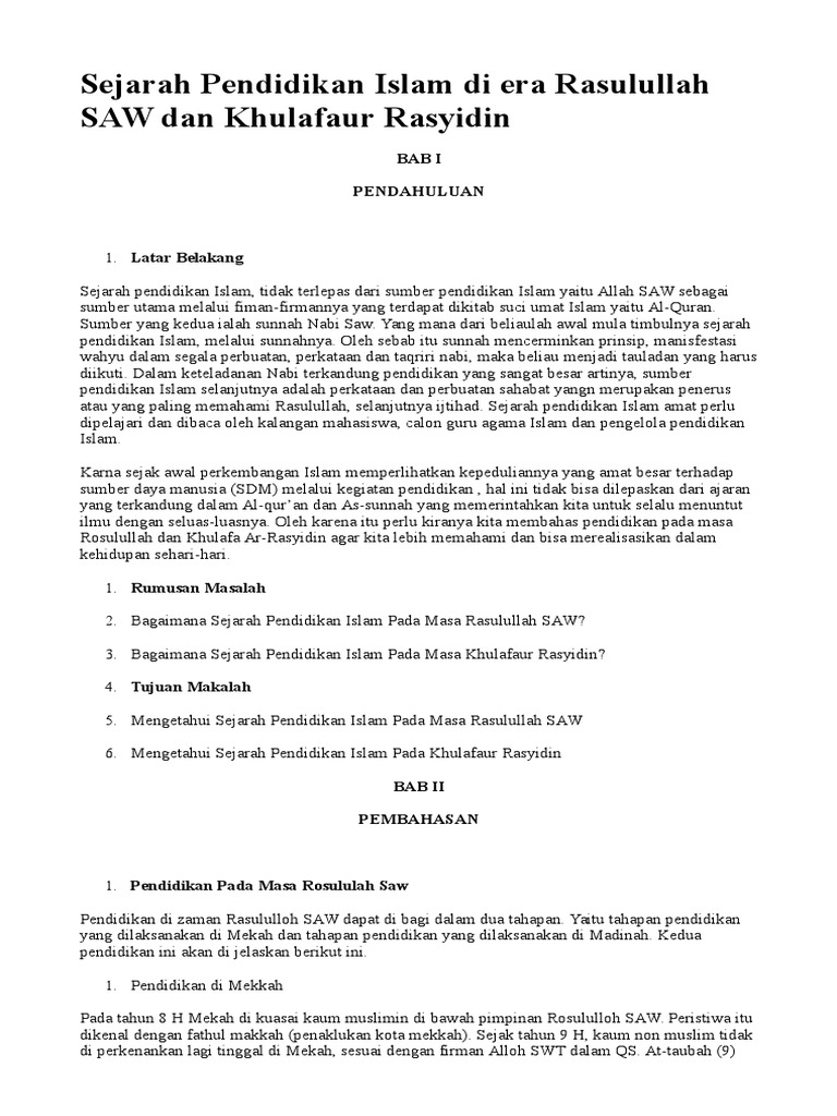 Sejarah Pendidikan Islam Di Era Rasulullah SAW Dan Khulafaur | PDF ...
