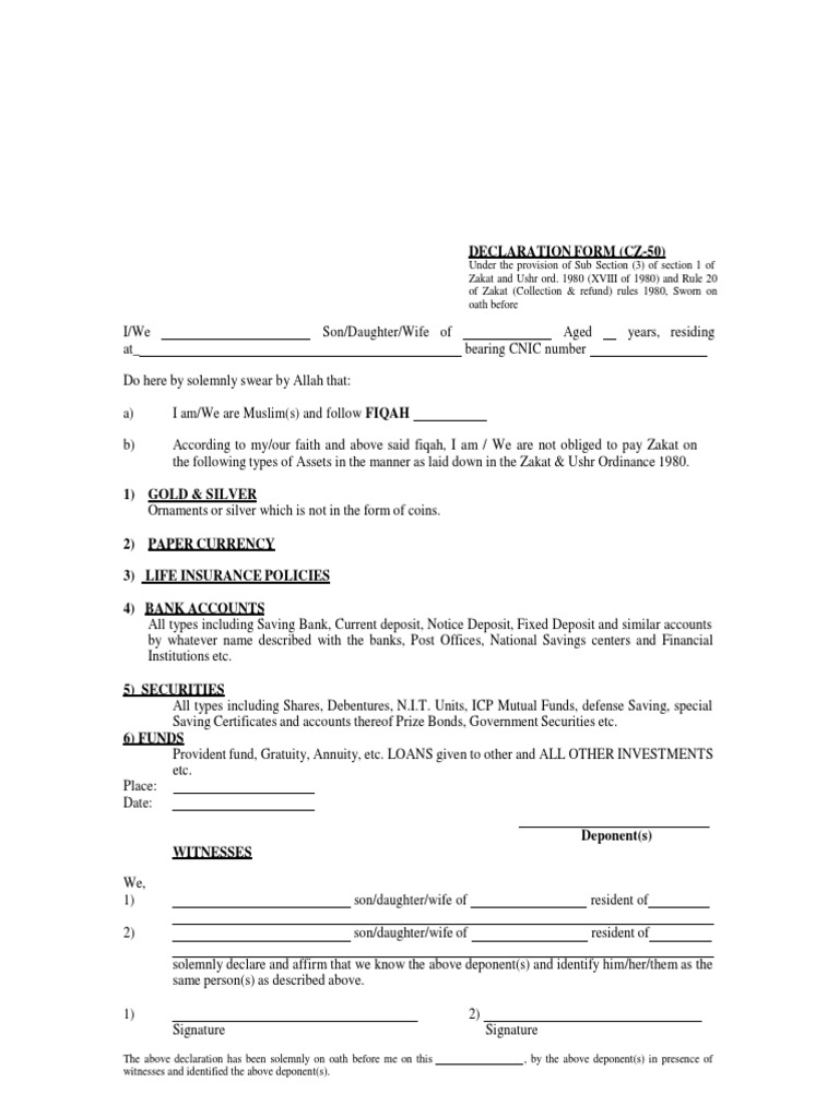 Cz-50 CDC Declaration Form | PDF | Securities (Finance) | Oath Of Office