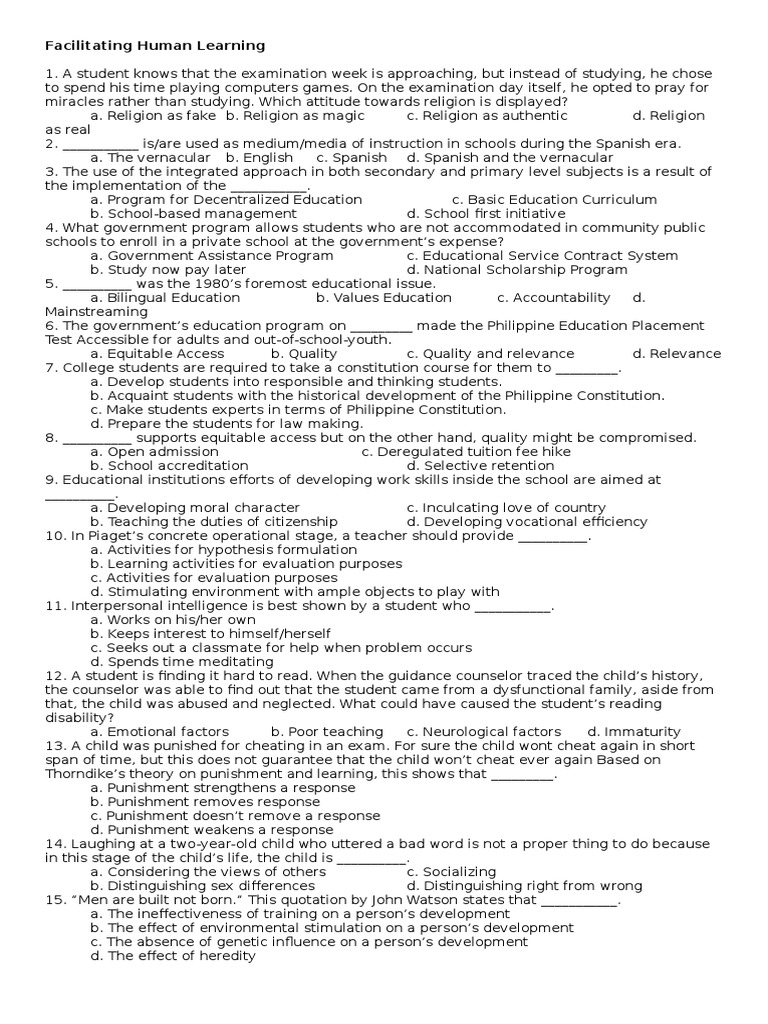 Facilitating Human Learning | PDF | Id | Teachers