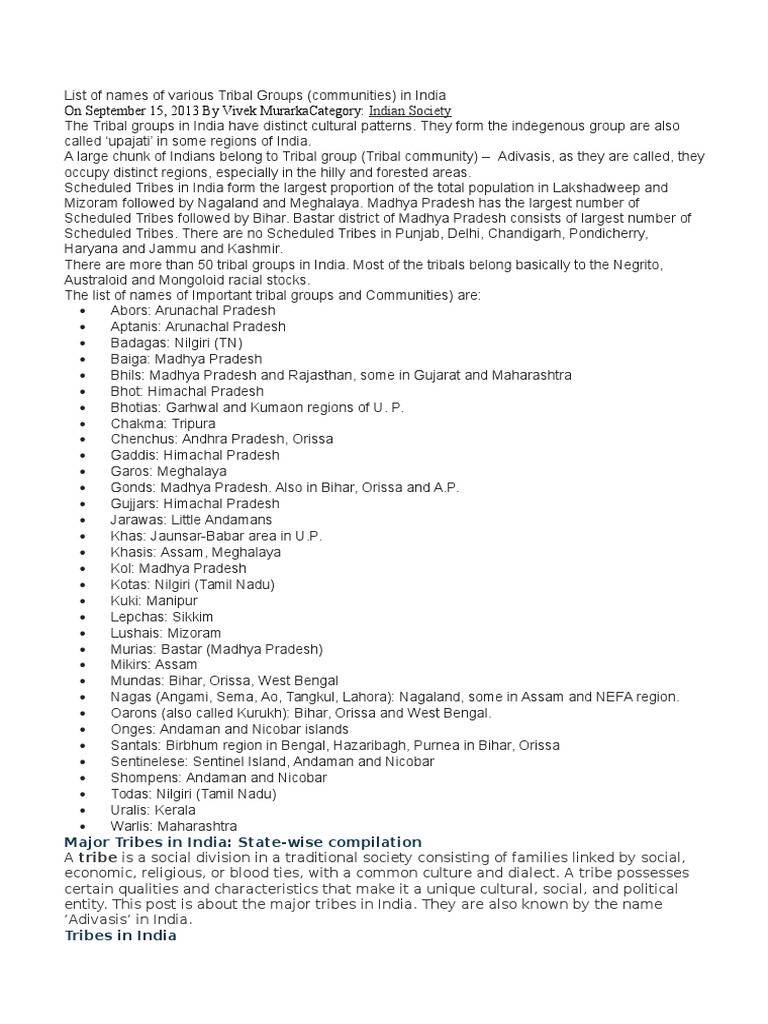 List of Names of Various Tribal Groups and Economy | PDF | Supply Chain ...
