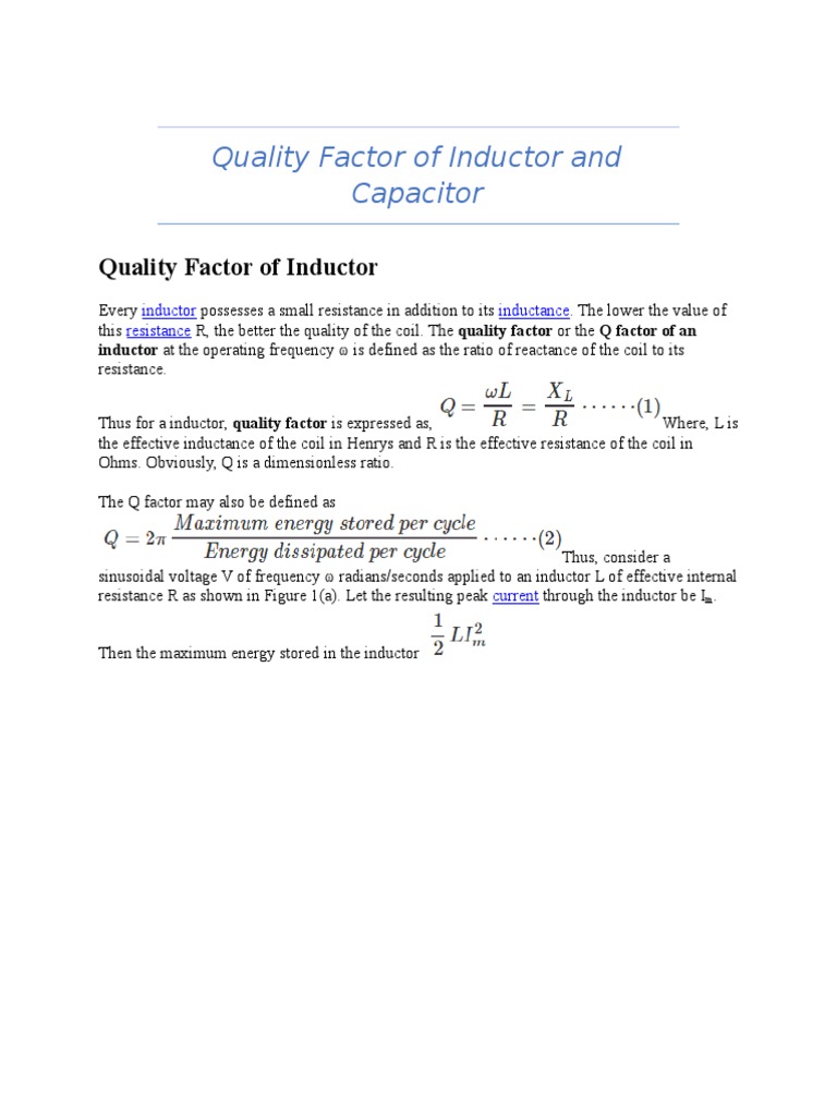 Quality Factor of Inductor and Capacitor | PDF | Inductor | Capacitor