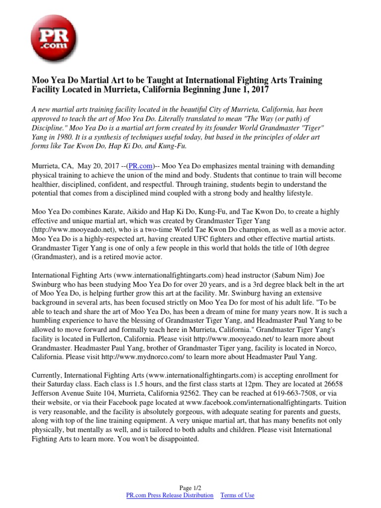 Moo Yea Do Classes in Murrieta, CA | PDF | Combat | East Asian Martial Arts
