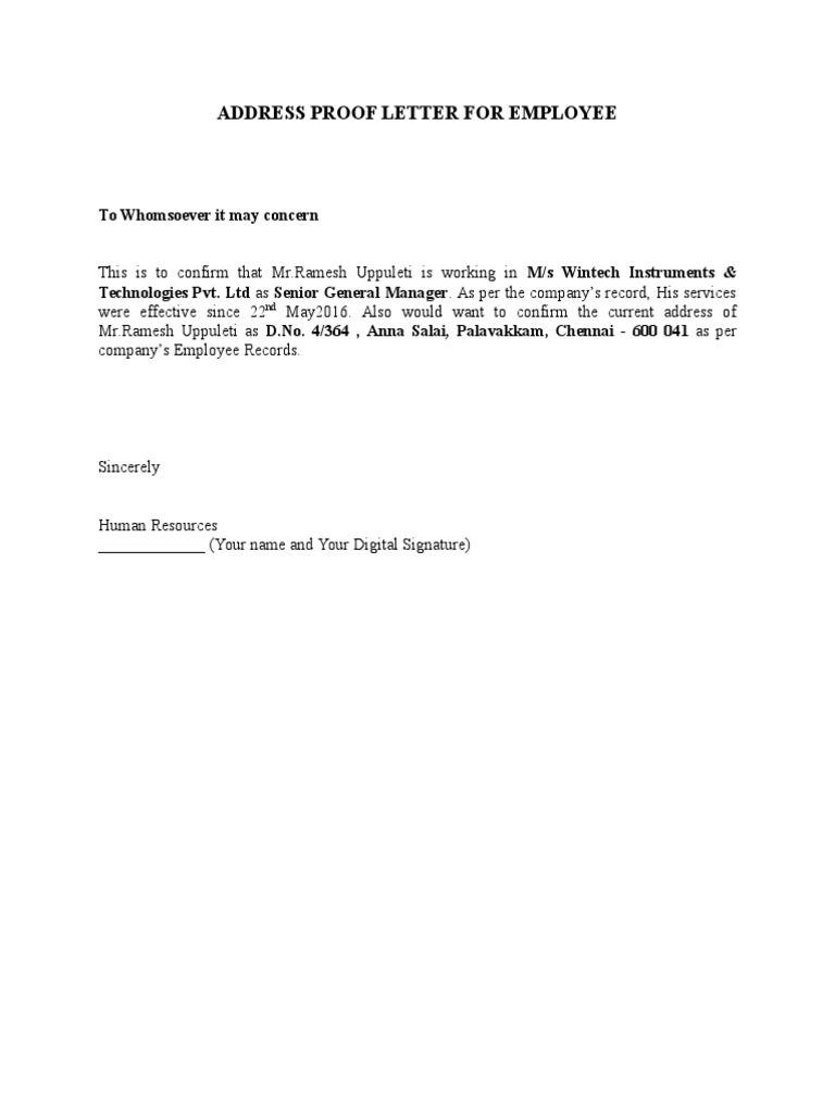 Address Proof For Employee | PDF | Finance & Money Management