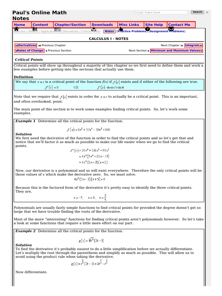 Paul's Online Math Notes | PDF | Derivative | Fraction (Mathematics)