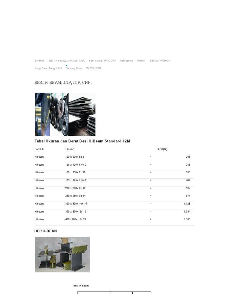 Besi H-Beam, Unp, Inp, CNP, - Adhitama Steel | PDF