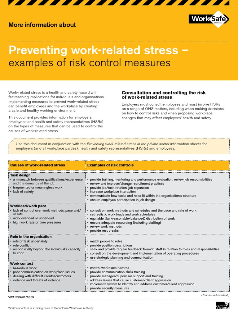 Preventing Work-Related Stress - : Examples of Risk Control Measures ...