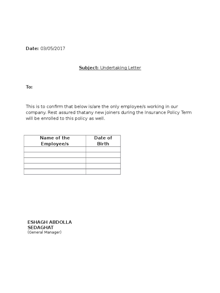 Undertaking Letter (Principal) | PDF | Business