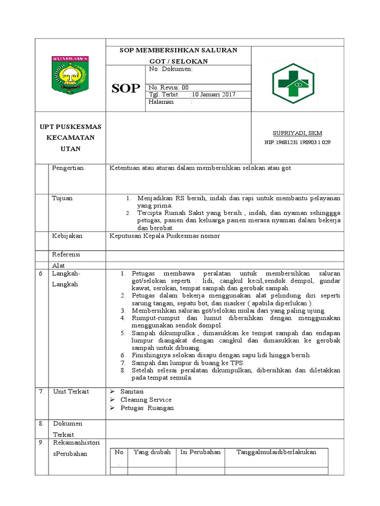 Sop Membersihkan Saluran Got, Selokan | PDF