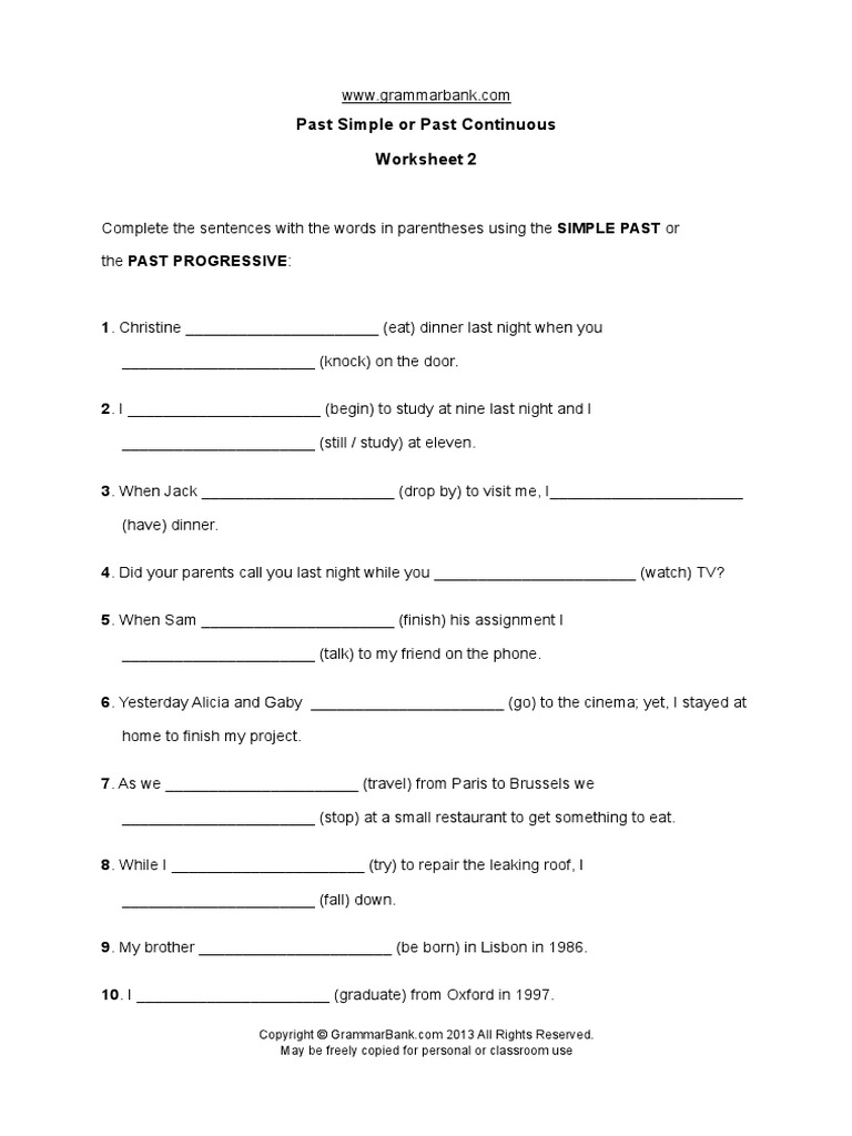 Past Simple Vs Past Continuous Worksheet 2 PDF | PDF
