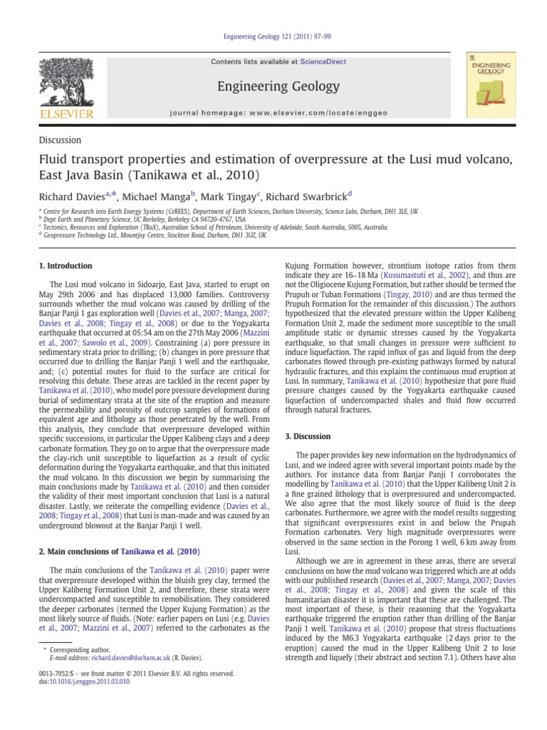Engineering Geology: Richard Davies, Michael Manga, Mark Tingay ...