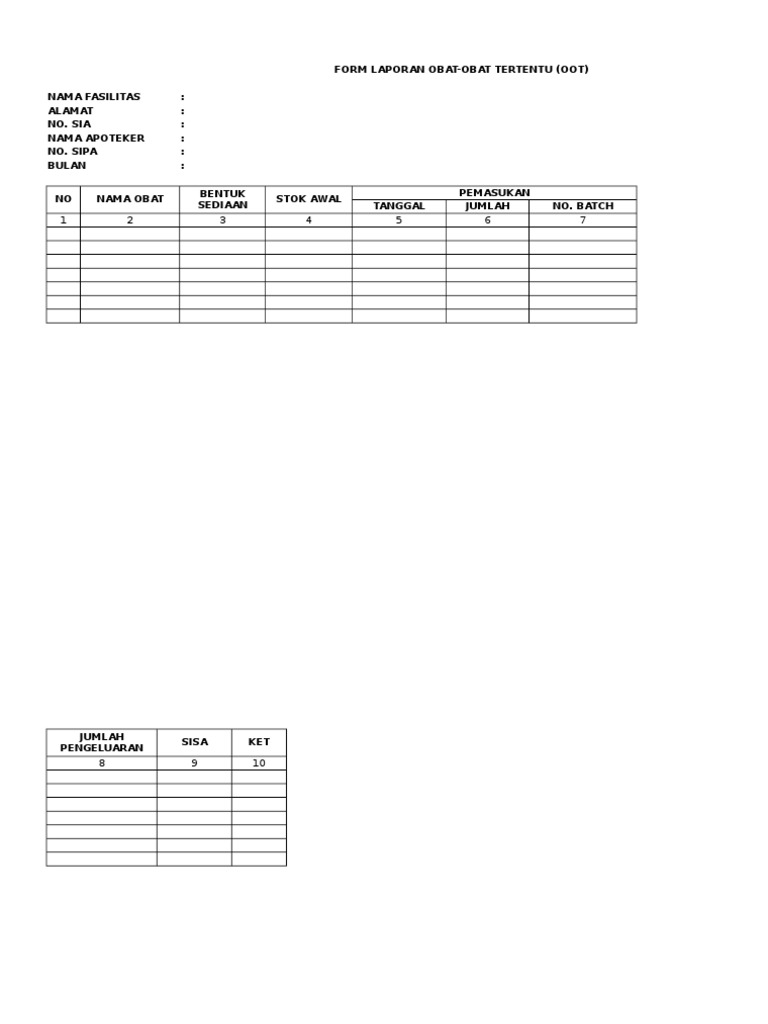 Form Pelaporan Oot | PDF