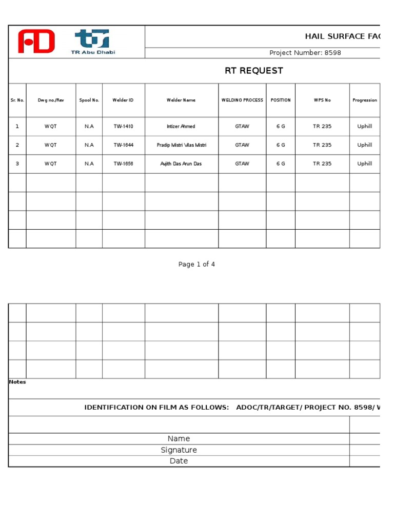 RT Request 009 | PDF | Welding | Construction