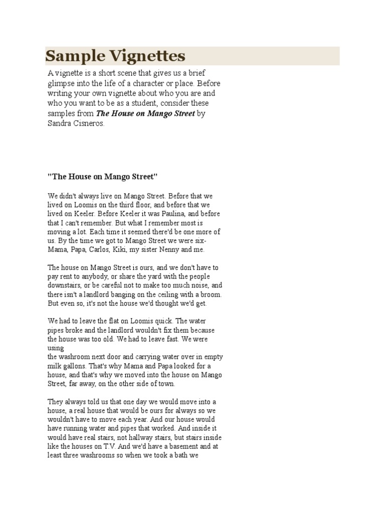 Sample Vignettes: "The House On Mango Street" | PDF | Prime Number ...