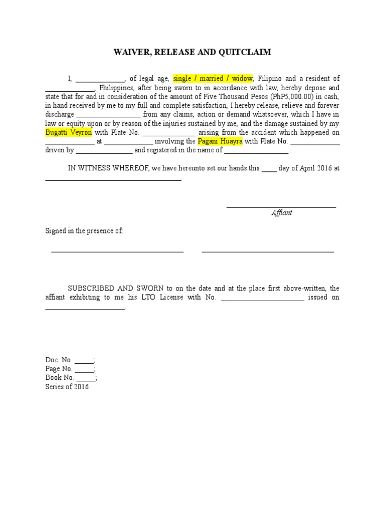 Waiver and Quitclaim | PDF