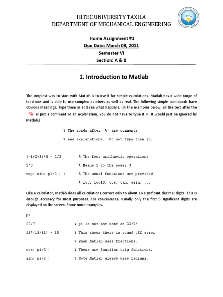 Ansys Assignment No. 1 | PDF | Logarithm | Pi
