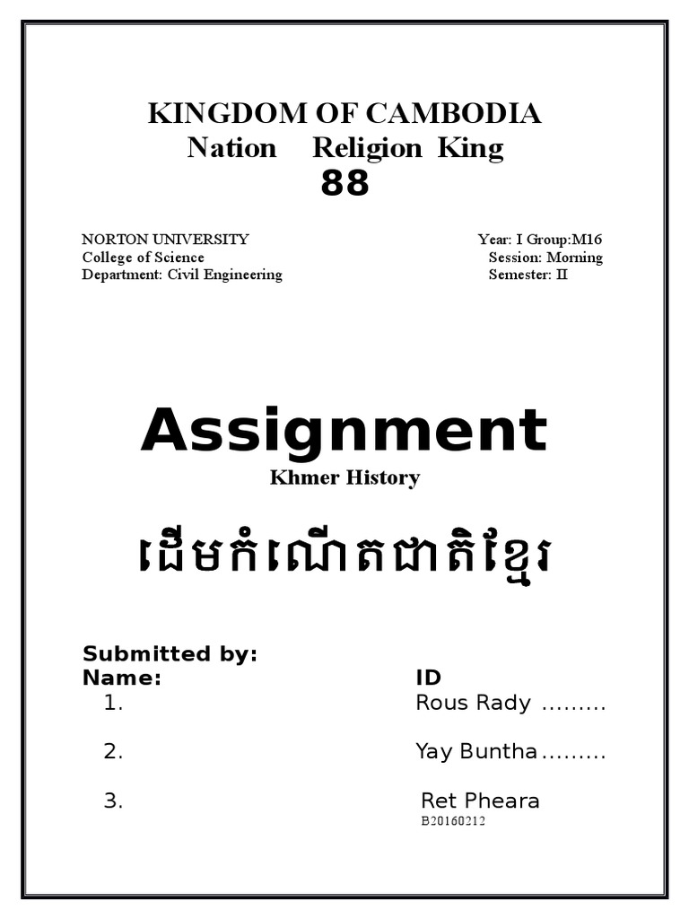 Assignment: Kingdom of Cambodia Nation Religion King | PDF