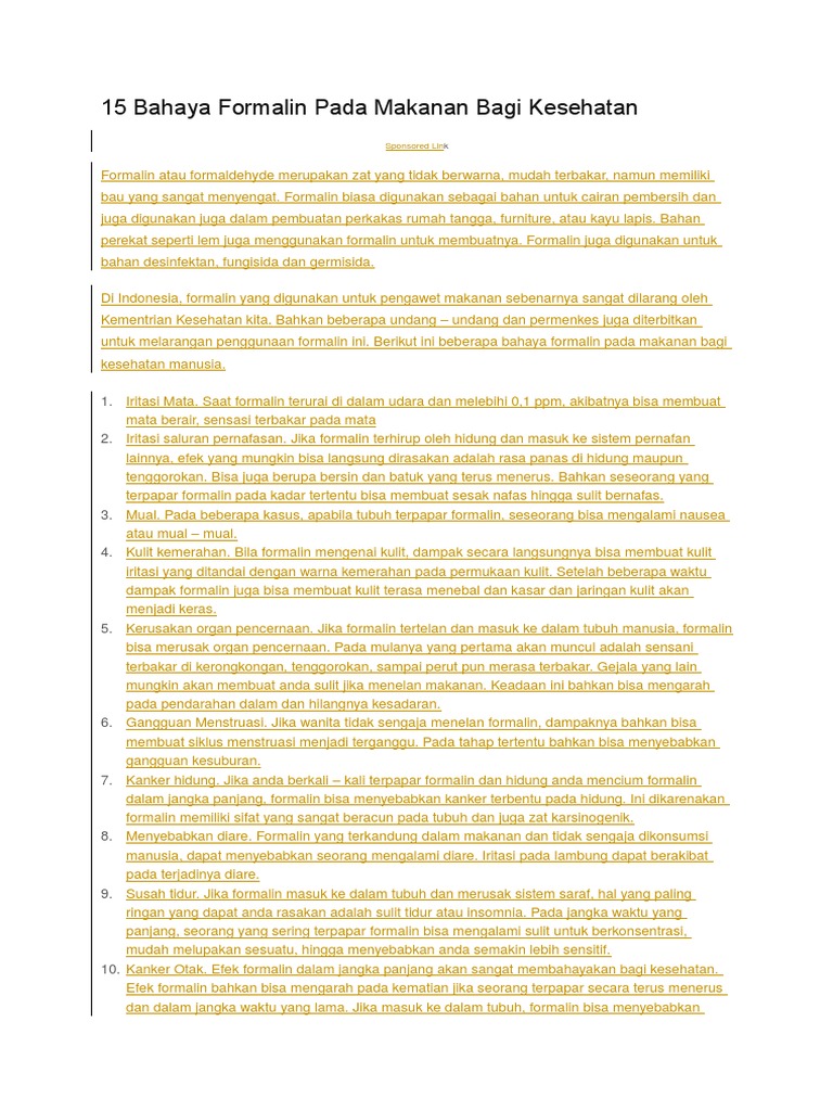 15 Bahaya Formalin Pada Makanan Bagi Kesehatan | PDF