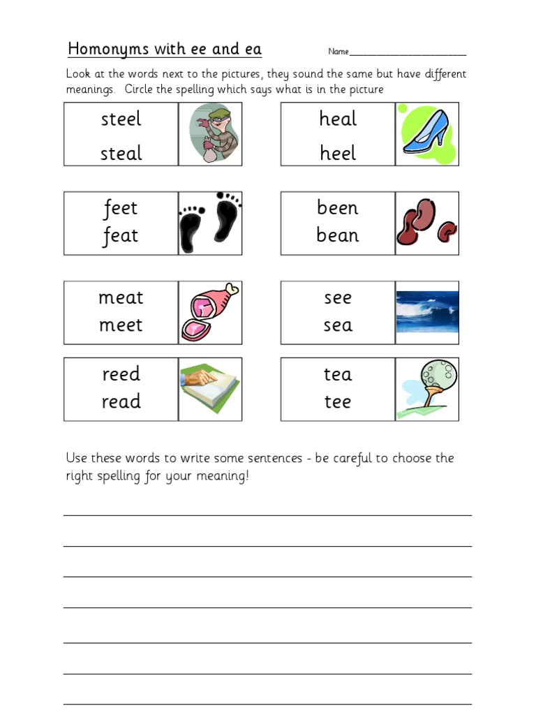 EE and EA Homophones Worksheet | PDF