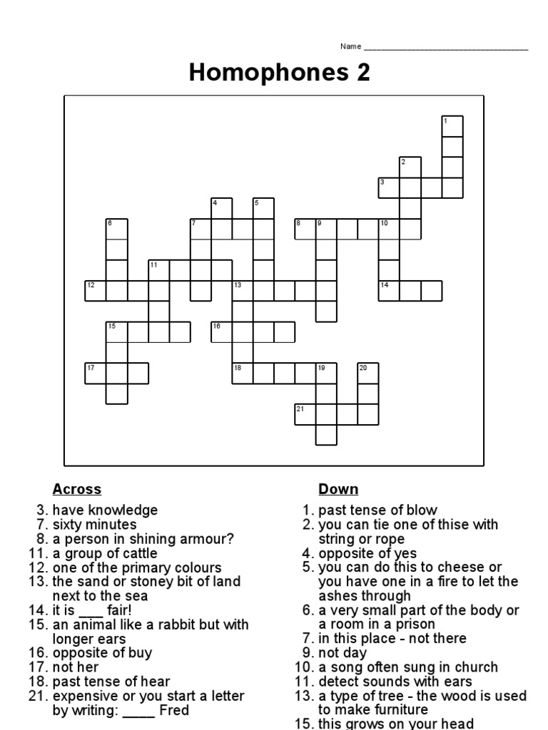 Homophones Crossword Puzzle Guide | PDF