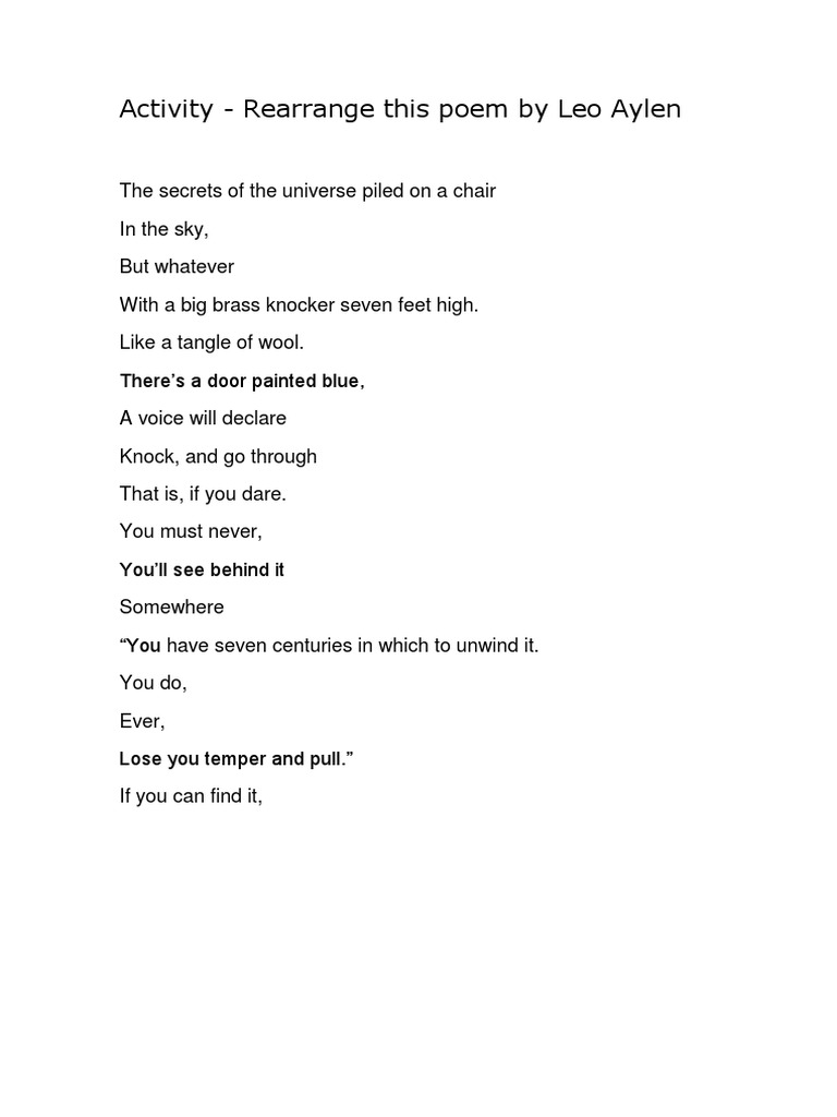 Activity Rearrange Poem PDF | PDF