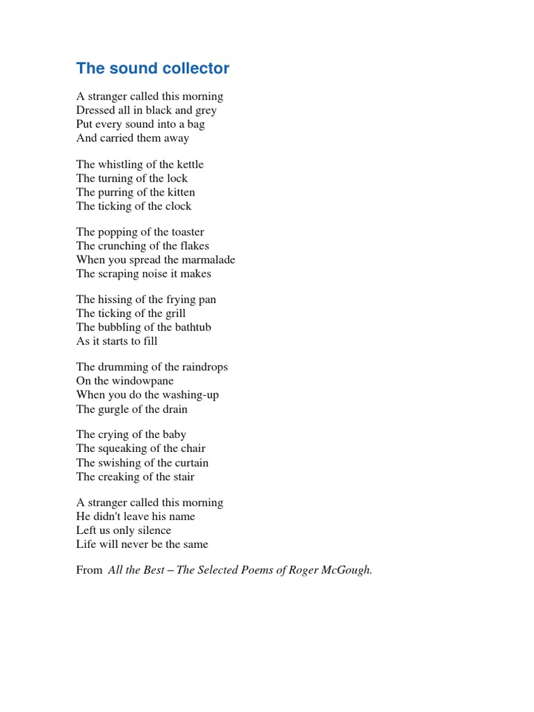 The Sound Collector: A Poem Analysis | PDF