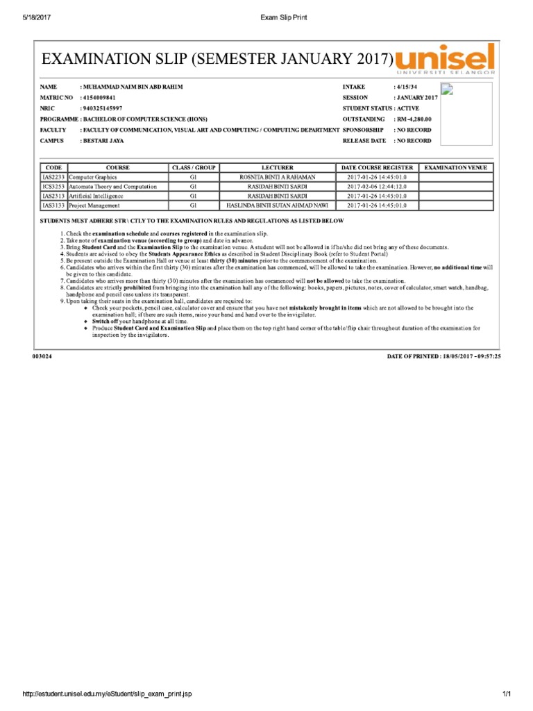 Exam Slip Print | PDF