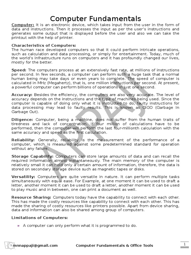 Computer Fundamentals & Office Tools | PDF | Computer Data Storage | Random Access Memory