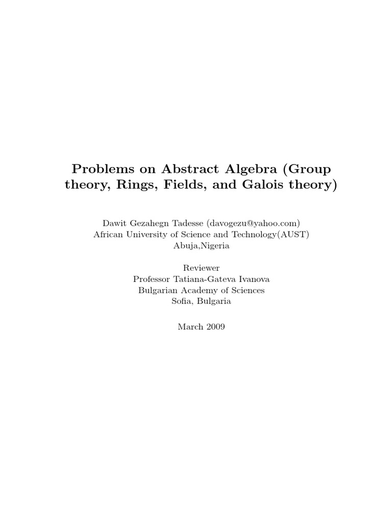 Problems On Abstract Algebra (Group Theory, Rings, Fields, and Galois Theory) | PDF | Index Of A ...